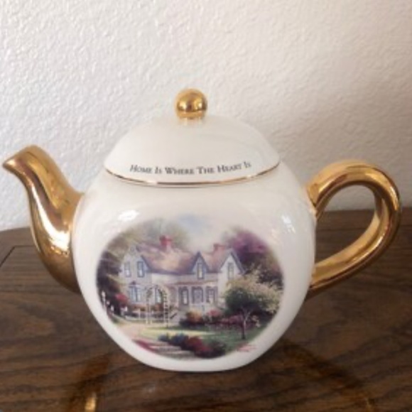 Thomas Kinkade | Dining | Vintage Teapotteleflora Thomas Kinkade98s With Gold Leaf Handle Spout ...